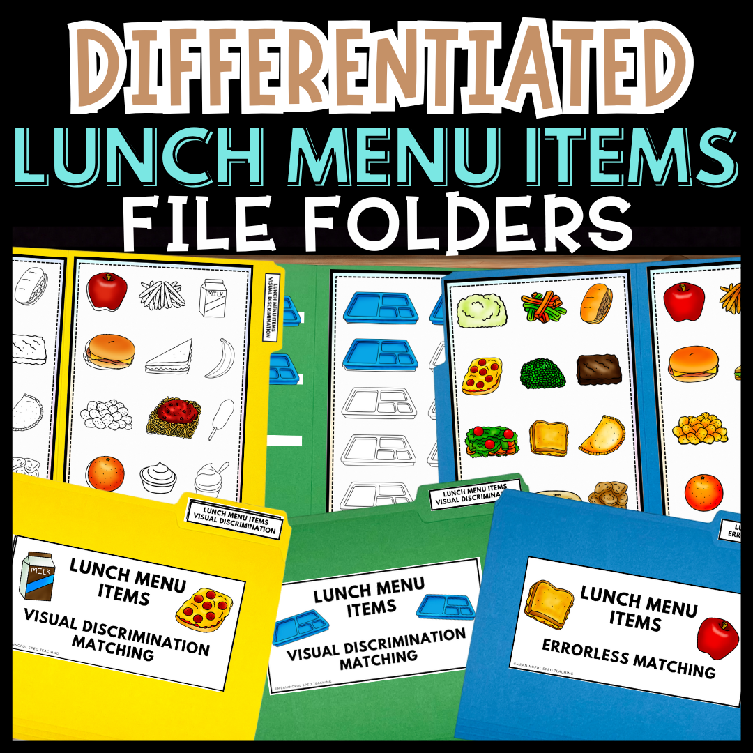 Lunch Menu Items File Folders Errorless Matching and Visual Discrimina ...
