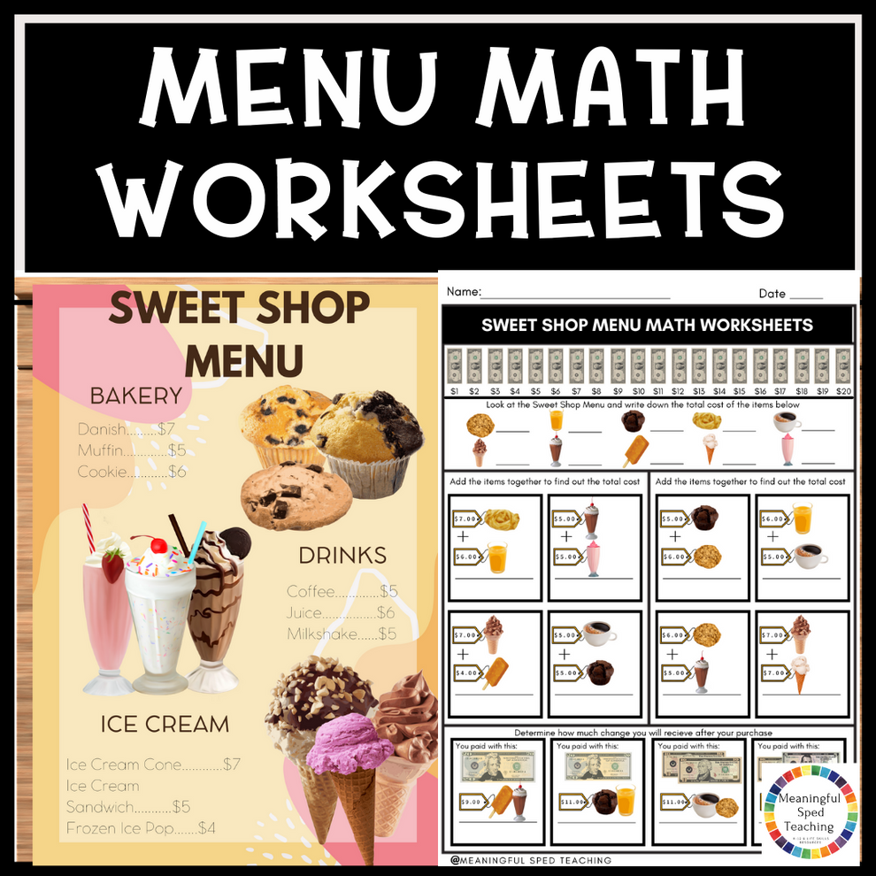 Food Menu Math Money Worksheets Life Skills Printable NO PREP ...