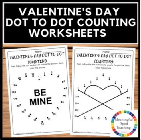 Valentine's Day Dot to Dot Counting and Coloring Printable Worksheets ...